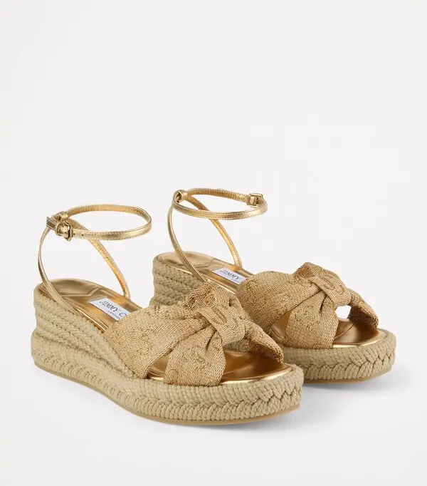 JIMMY CHOO Aella Raffia Wedge Espadrilles - Gold