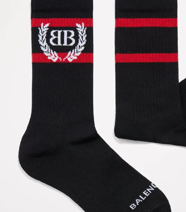 Balenciaga Cotton-Blend Laurel Crew Socks Black Editorialist - Main Image