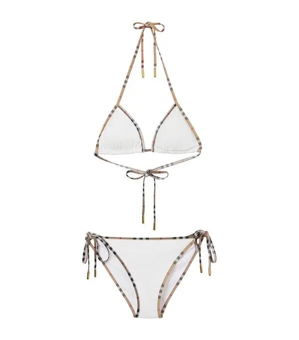 Burberry Check-trimmed Triangle Bikini - White