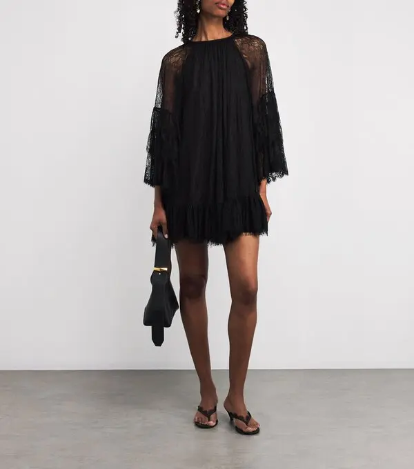 Alice + Olivia Delia Ruffle Tunic Dress In Black | Editorialist