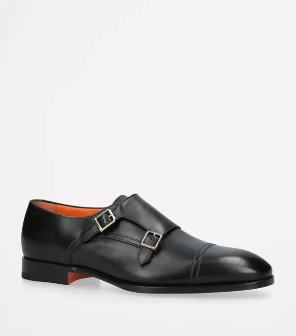 Santoni Leather Adrian Blake Monk Shoes