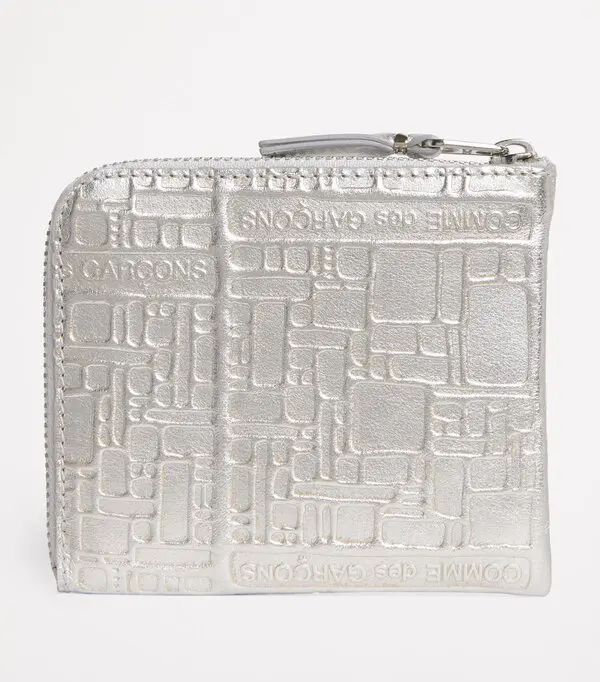 Comme Des Garçons Leather Zipped Logo Embossed Card Holder - Silver