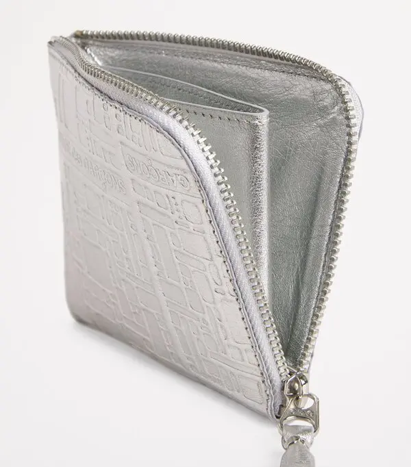 Comme Des Garçons Leather Zipped Logo Embossed Card Holder - Silver