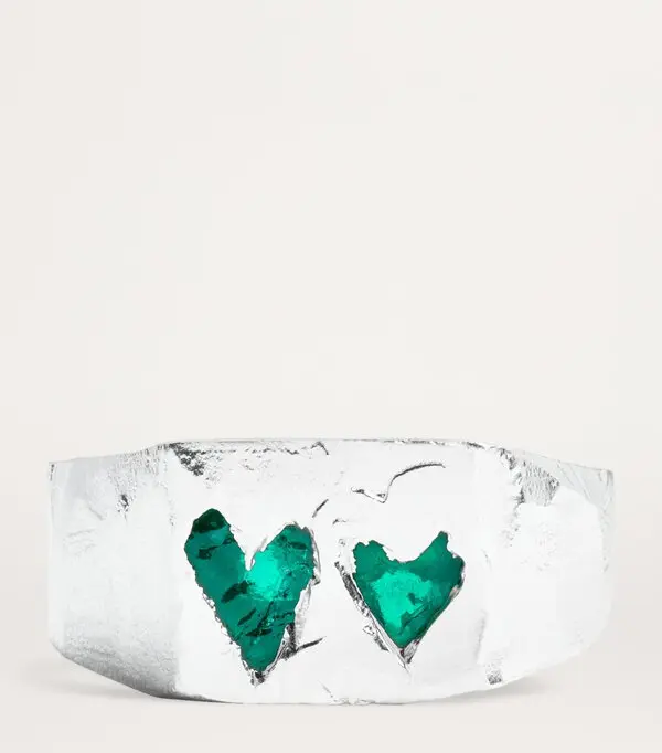 THE OUZE Sterling Silver Signet Ring With Emerald