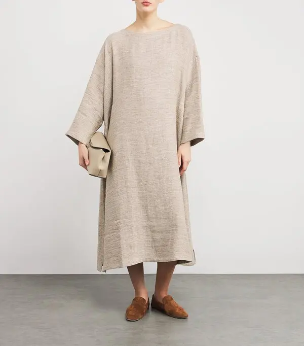 tie strap linen dress Buttoned Linen Dress With Tie Straps & Ruffled Hem XS / White main image 0