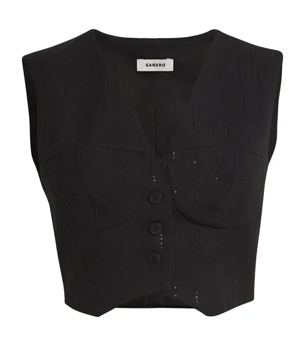 Sandro Sequin-stripe Waistcoat - Black