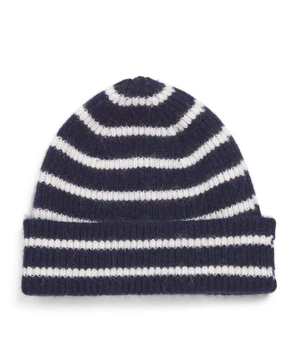 LE BONNET Striped Classic Beanie - Navy