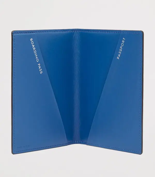 Smythson Leather Panama Passport Cover - Blue
