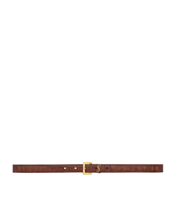 Saint Laurent Calfskin Cassandre Belt - Nude