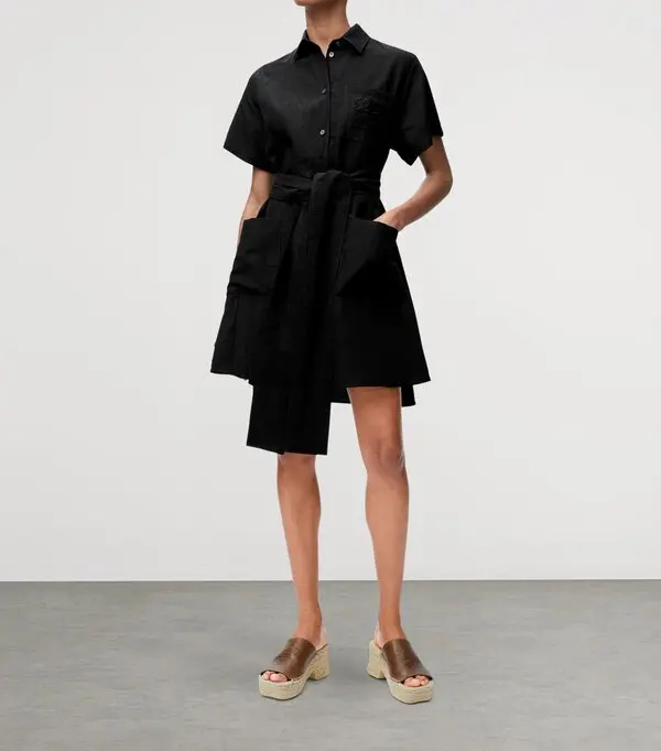 theory shirt dress black Theory Dress Kalsingas Black Eyelet-Embroidered Cotton Size 0 NEW –  Celebrity Owned