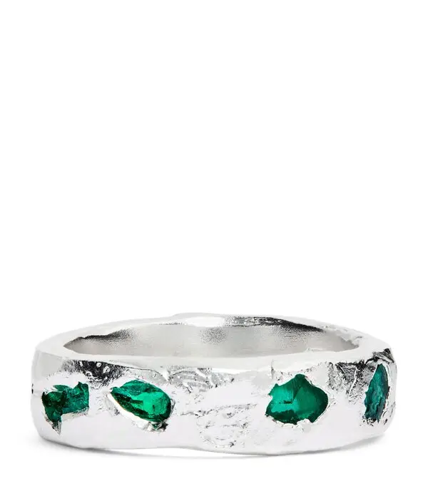 THE OUZE Sterling Silver And Emerald Ring - Green