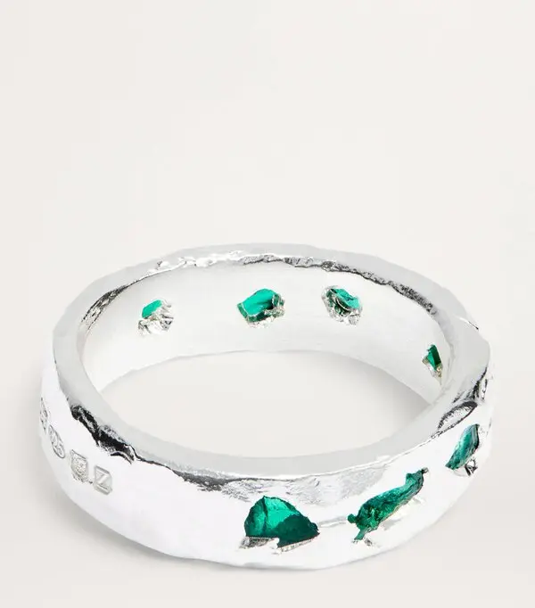 THE OUZE Sterling Silver Ring With Emerald