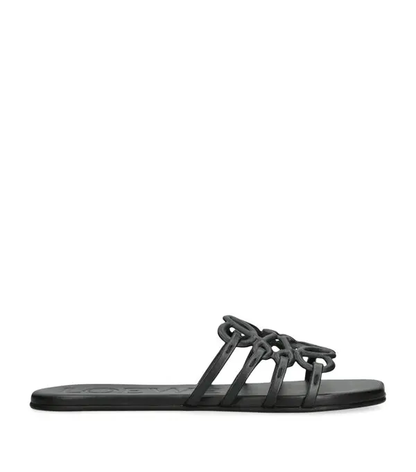 Loewe Leather Anagram Petal Slides - Black
