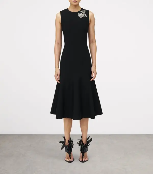 Alexander Mcqueen Embroidered Banshee Midi Dress - Black