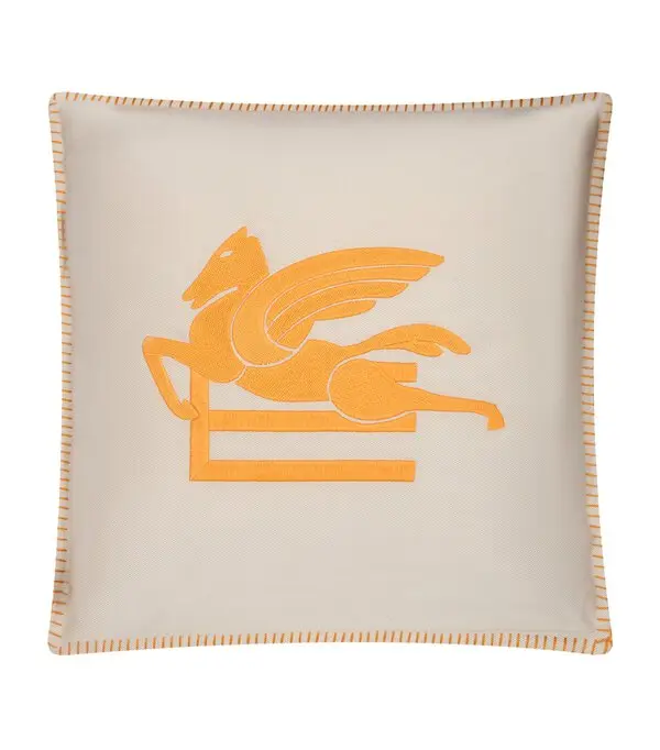 Etro Cotton Ribot Embroidered Cushion - Orange