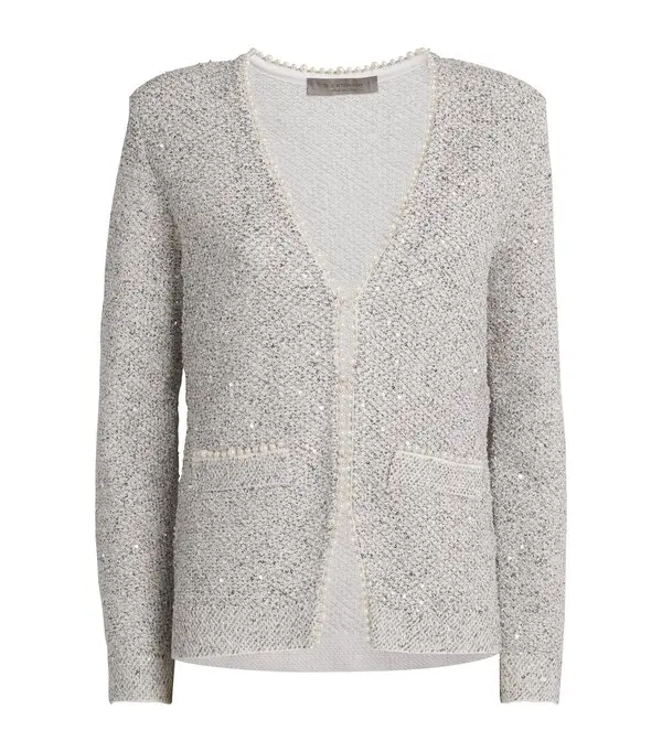 Cotton-Blend Embellished Cardigan In Grey 50% Off
