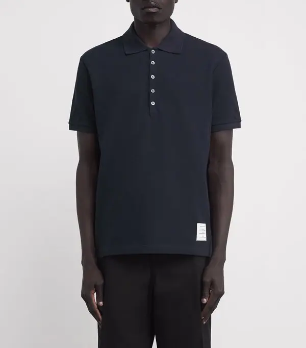 Thom Browne Cotton Appliqué Polo Shirt - Navy