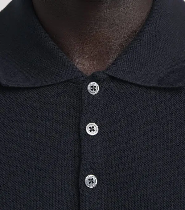 Thom Browne Cotton Appliqué Polo Shirt - Navy