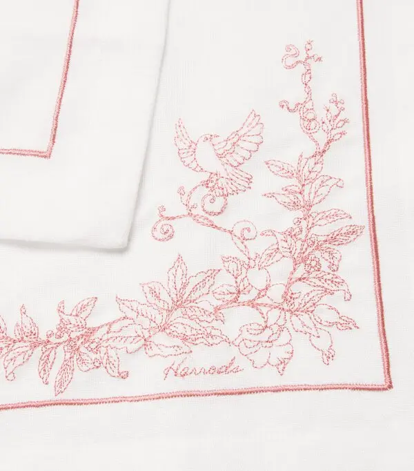 Harrods Set Of 4 Cotton-linen Embroidered Napkins - Pink