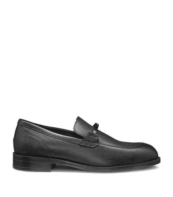 BOSS Leather Loafers With Metal Logo Plaque - Black