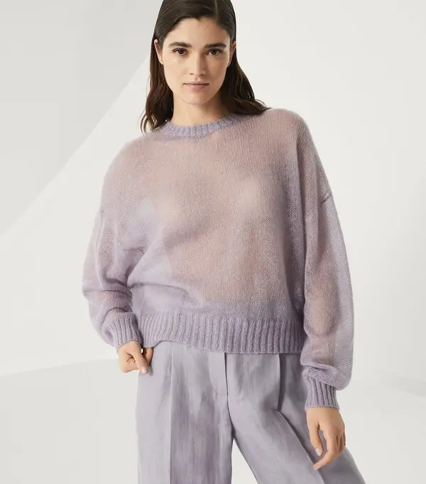 Brunello Cucinelli Mohair-Blend Sheer Sweater In Purple - 30% Off