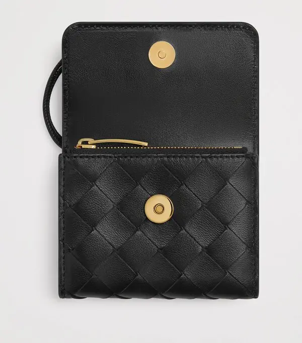 Bottega Veneta Leather Intrecciato Andiamo Trifold Wallet - Black