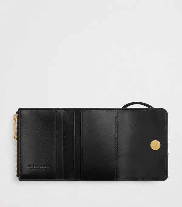 Bottega Veneta Leather Intrecciato Andiamo Trifold Wallet - Black