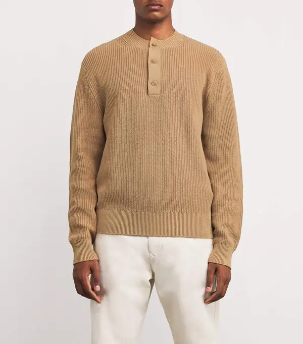 7 For All Mankind Ribbed Cotton Henley Sweatshirt