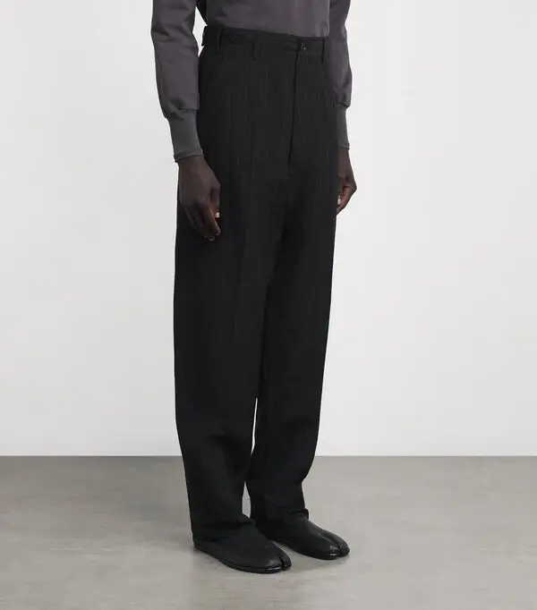 MAISON MARGIELA Wool Pinstripe Trousers - Black