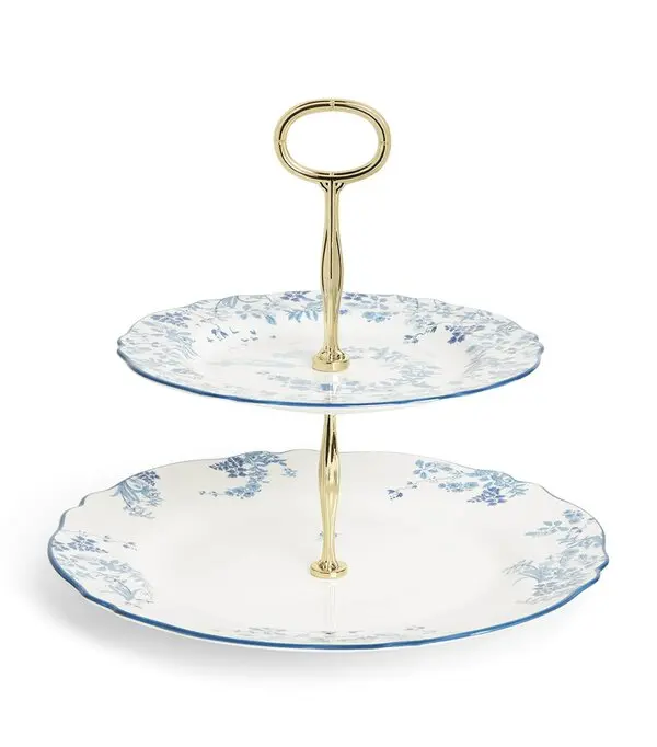 Harrods Bone China Toile Two-tier Cake Stand - Blue