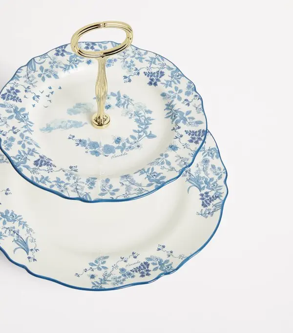 Harrods Bone China Toile Two-tier Cake Stand - Blue