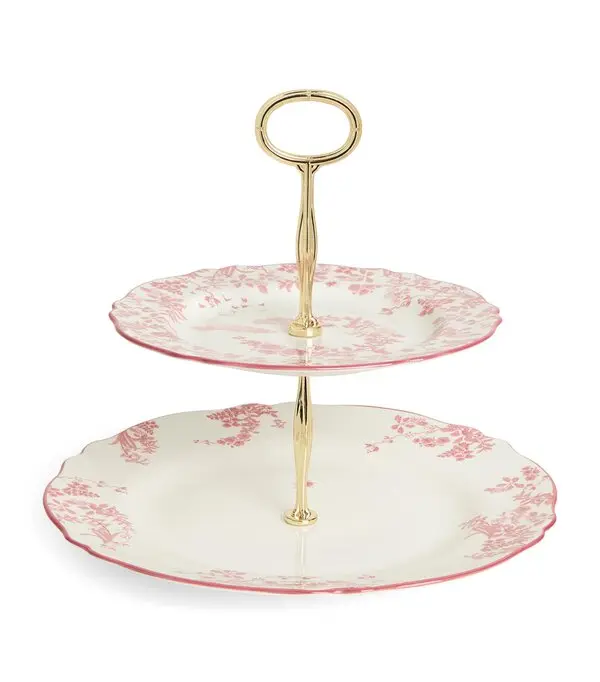 Harrods Bone China Toile Two-tier Cake Stand - Pink