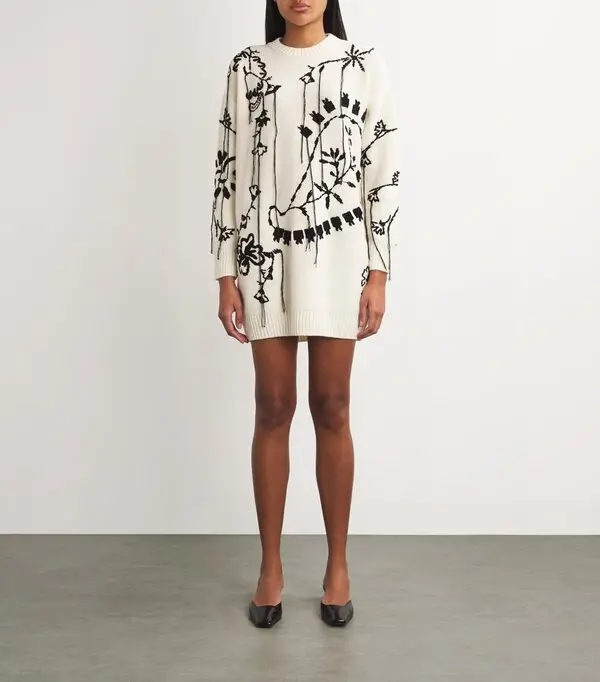 Max Mara Wool-Cashmere Embroidered Mini Dress In White - 30% Off |  Editorialist