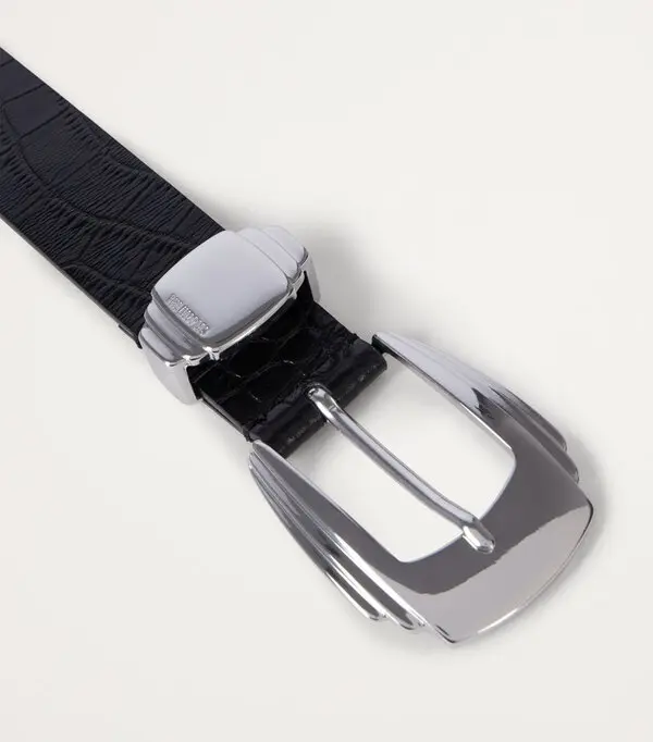 The Kooples Croc-Embossed Leather Belt In Black - 40% Off  display picture 1