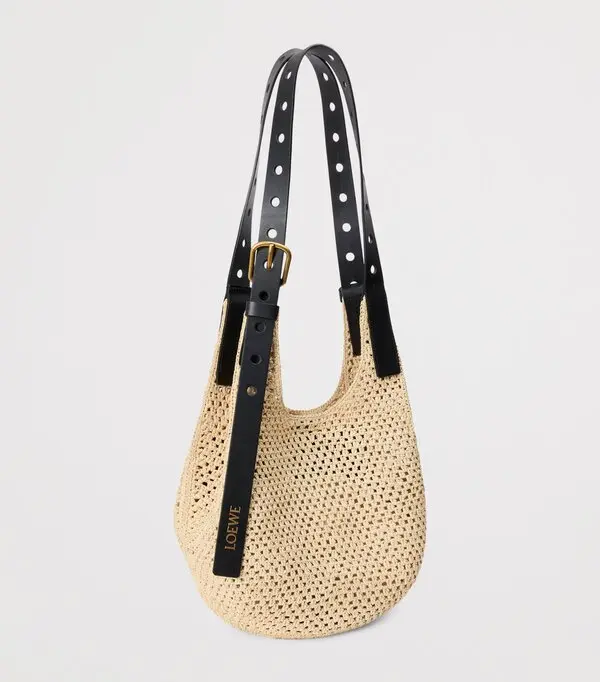 Loewe X Paula's Ibiza Small Raffia Punch-hole Hobo Bag