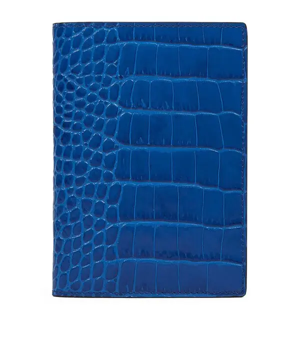 Smythson Croc-embossed Leather Passport Cover - Blue