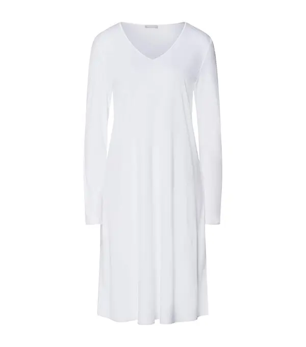 Hanro Long-sleeve Cotton Silk Nightdress - White