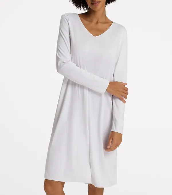 Hanro Long-sleeve Cotton Silk Nightdress - White