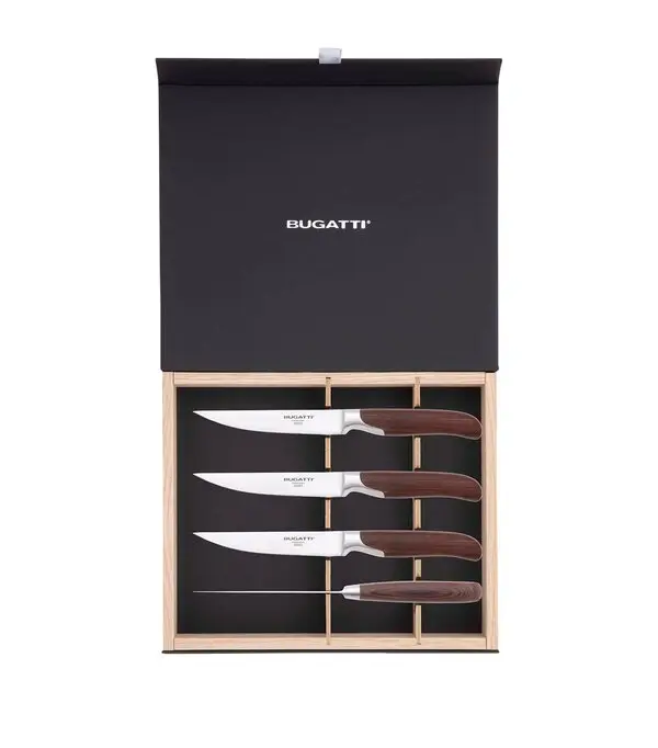 BUGATTI Set Of 4 En Cruz Pakka Flat Steak Knives - Metallic