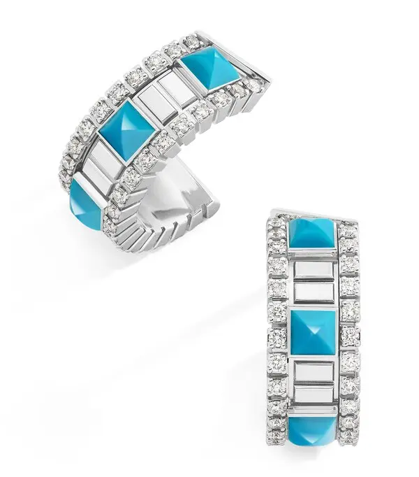 MARLI NEW YORK Mini Diamond And Turquoise Life Hoop Earrings - White