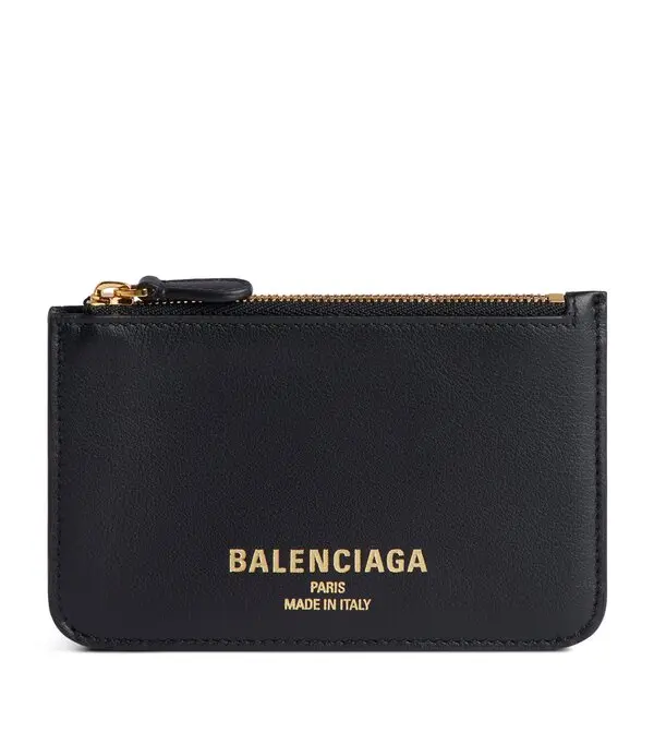Balenciaga Leather Cash 2.0 Zipped Card Holder - Black