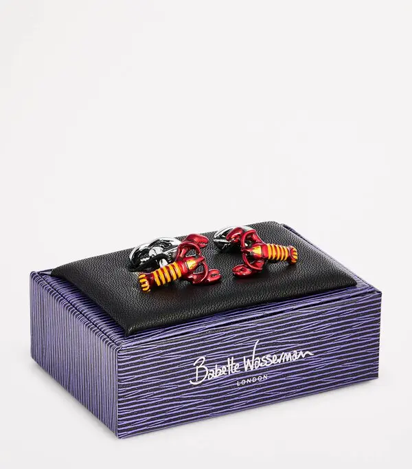 BABETTE WASSERMAN LONDON Rhodium-plated Enamel Lobster Cufflinks