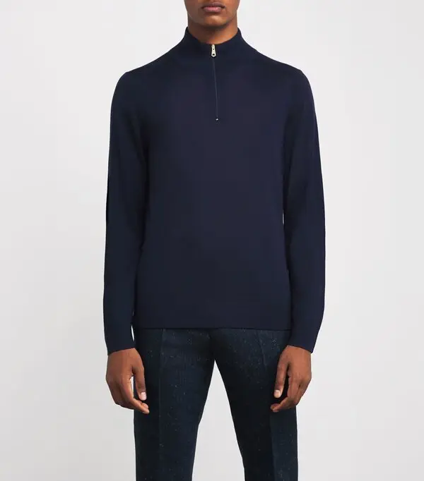 Paul Smith Merino Half-zip Sweater - Blue