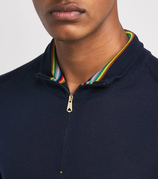 Paul Smith Merino Half-zip Sweater - Blue
