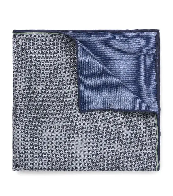 BOSS Silk Patterned Pocket Square - Green