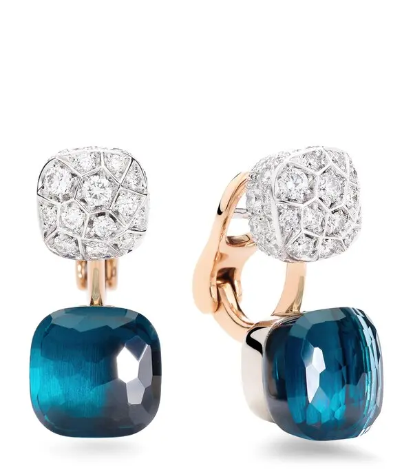Pomellato Mixed Gold, Blue Topaz And Diamond Nudo Earrings - Rose Gold
