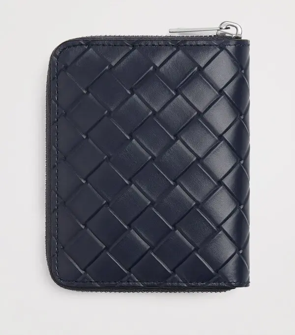 Bottega Veneta Leather Intrecciato Zip-around Wallet - Blue
