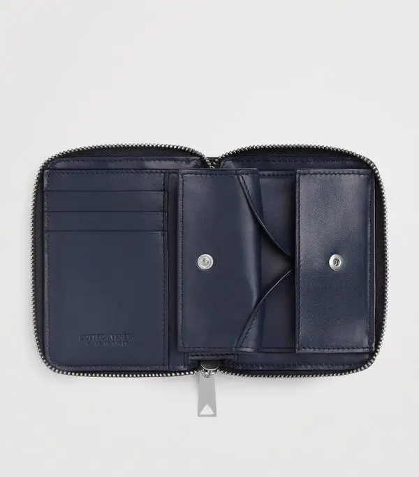 Bottega Veneta Leather Intrecciato Zip-around Wallet - Blue