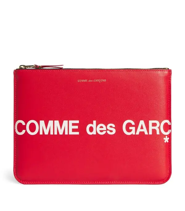 Comme Des Garçons Large Leather Logo Pouch - Red