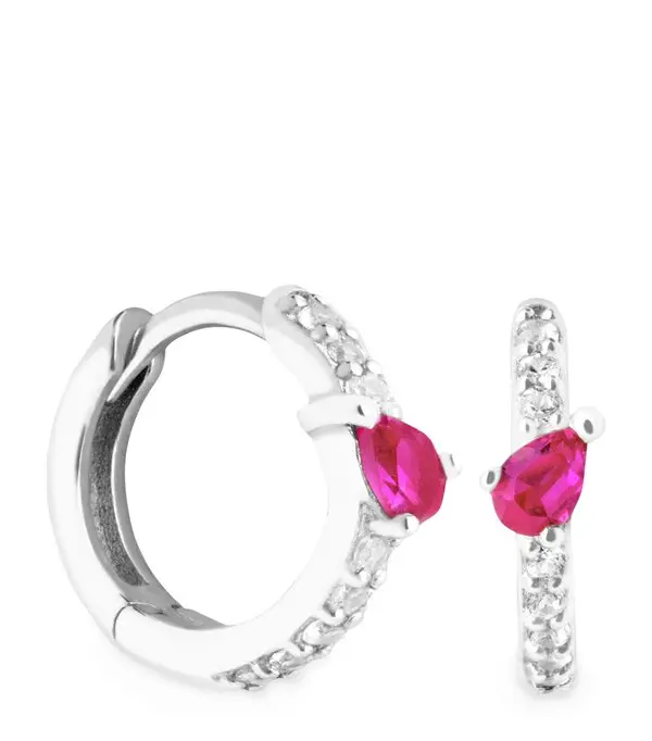 ASTRID & MIYU White Gold And Pink Sapphire Huggie Hoop Earrings - Silver
